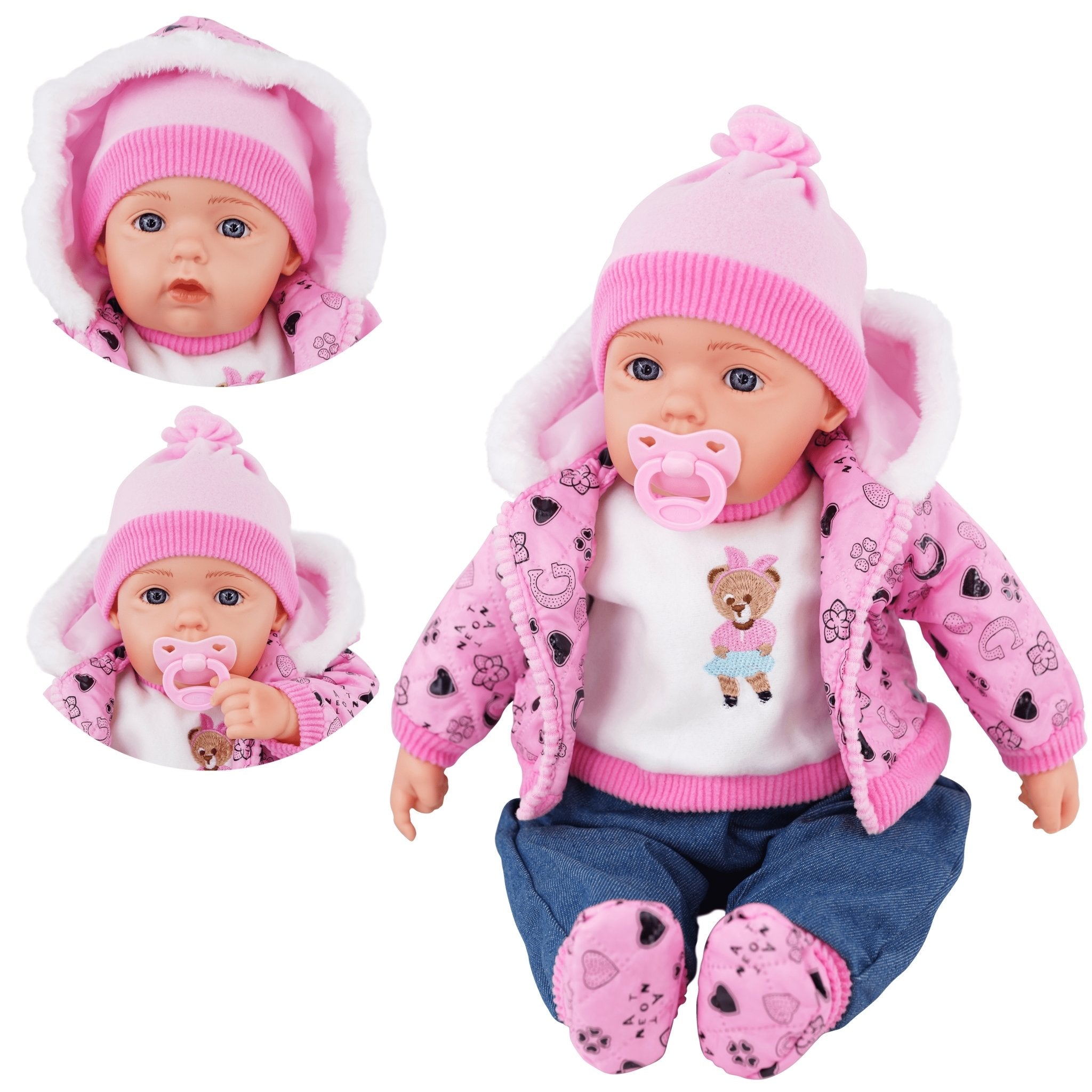 Neon Pink Bibi Baby Doll Toy With Dummy Sounds Clearance Center
